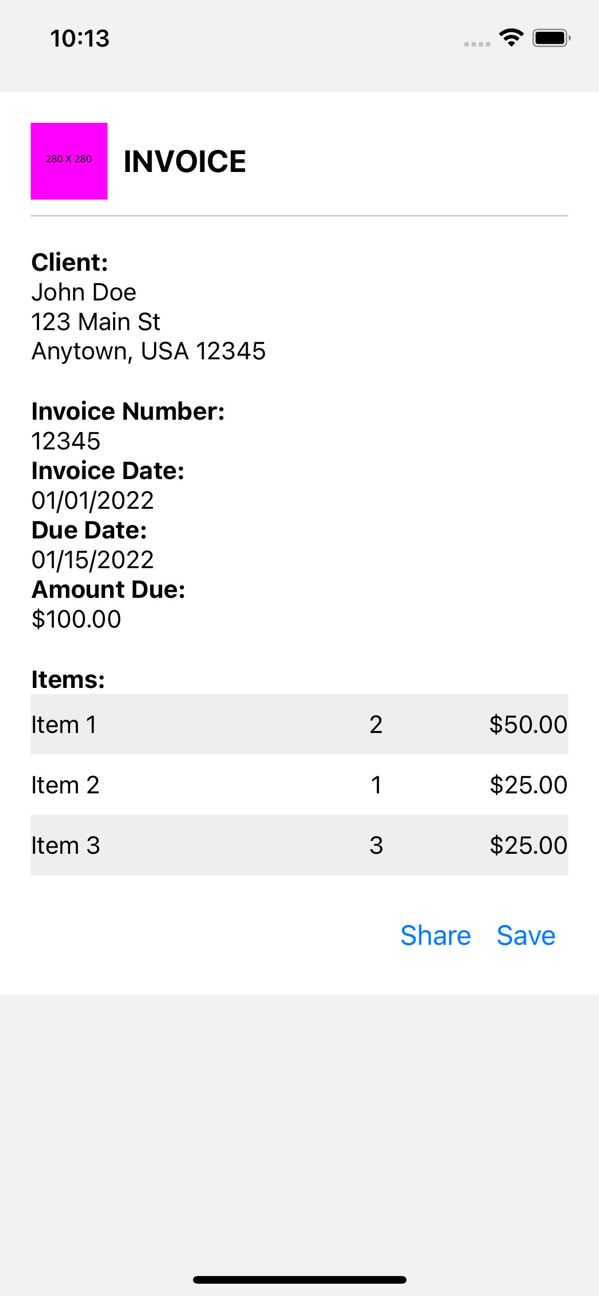 React Native Invoice Template